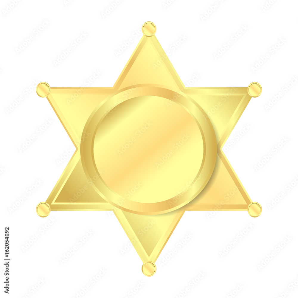 Sheriff star black symbol. Simple silhouette of six rays star with ...