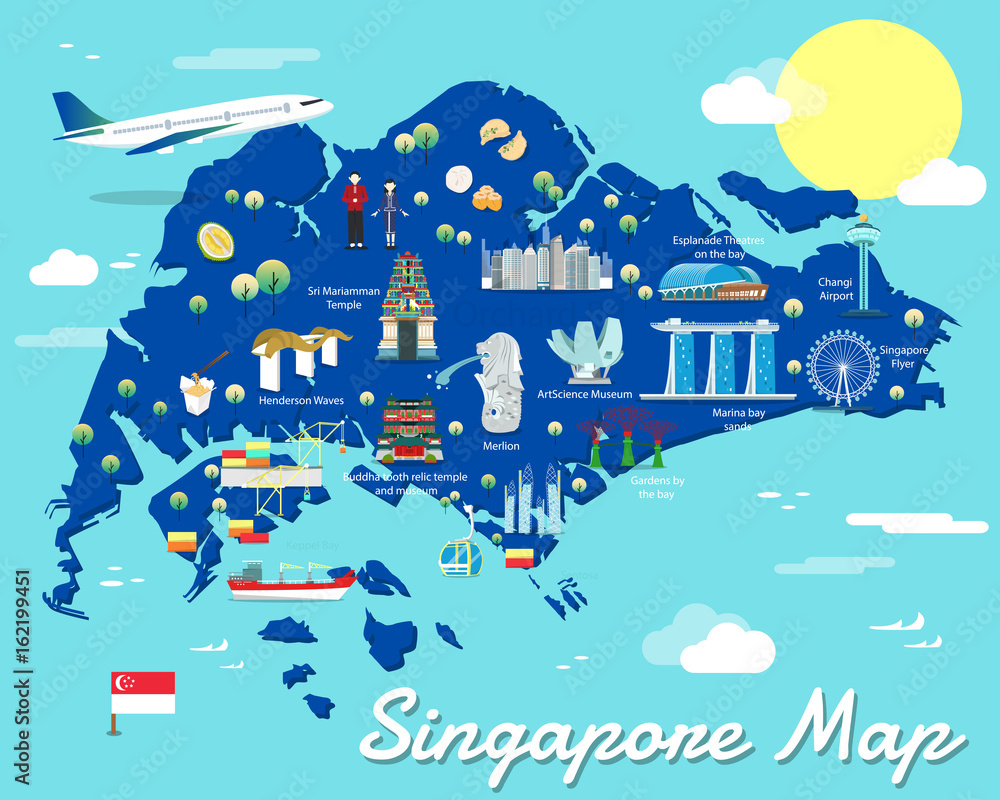 Singapore map with colorful landmarks illustration design Stock Vector ...