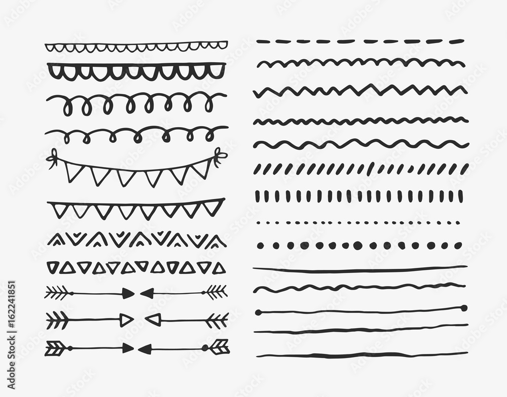 Set of hand drawn lines and dividers. Vector doodle design elements ...