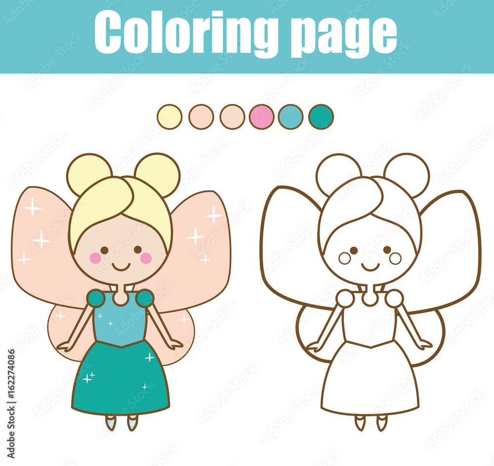 Coloring page with cute fairy character. Color by numbers educational ...