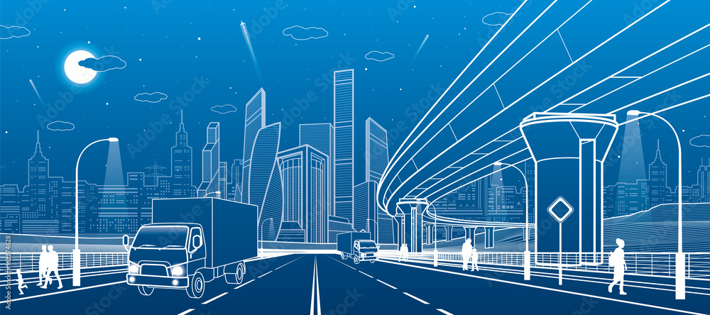 Transportation bridge. Wide highway. Road overpass. Urban ...