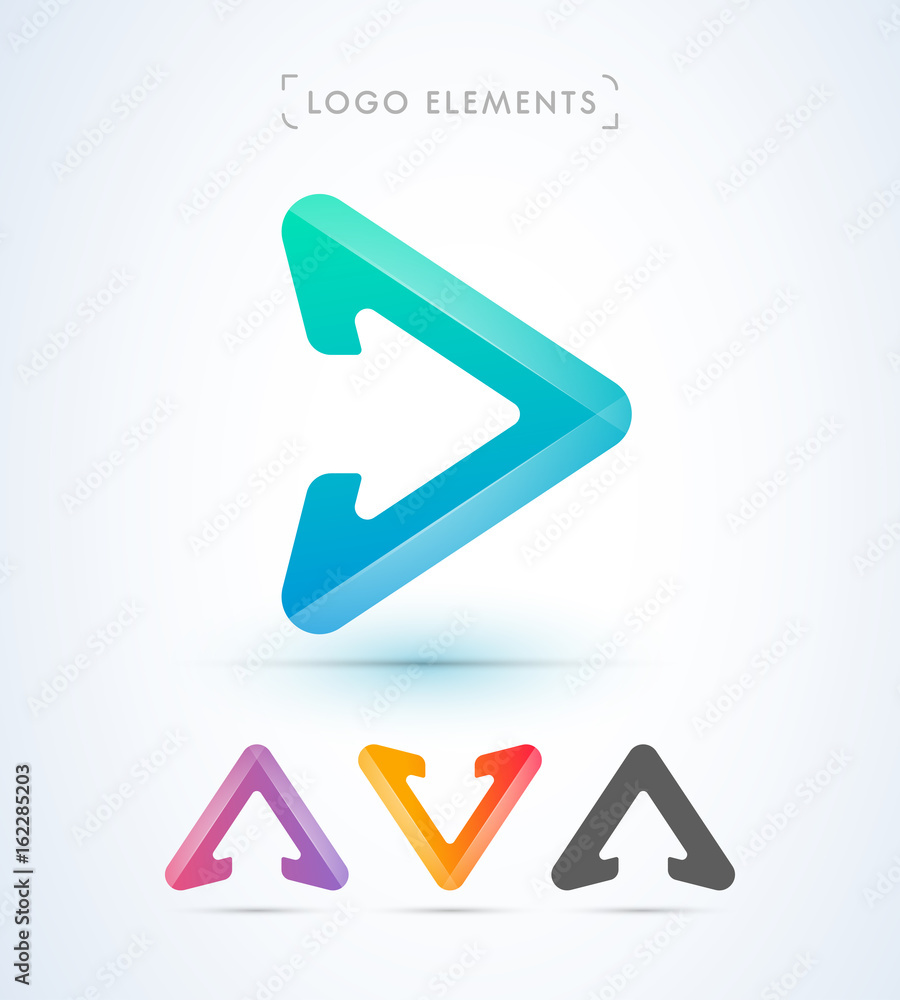 Play and arrow sign logo elements. Origami paper style, material design ...