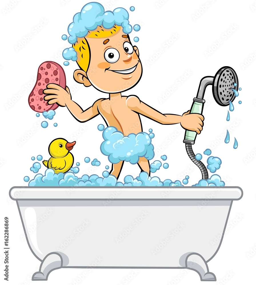 Cartoon boy having bath. Stock Illustration | Adobe Stock
