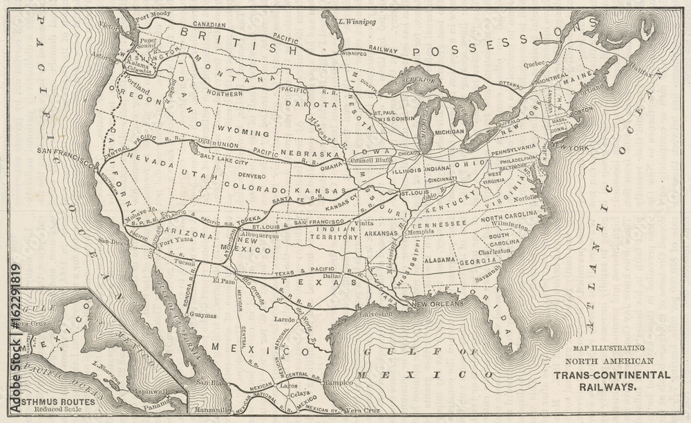 USA Railway Map. Date: 1883 Stock Photo | Adobe Stock