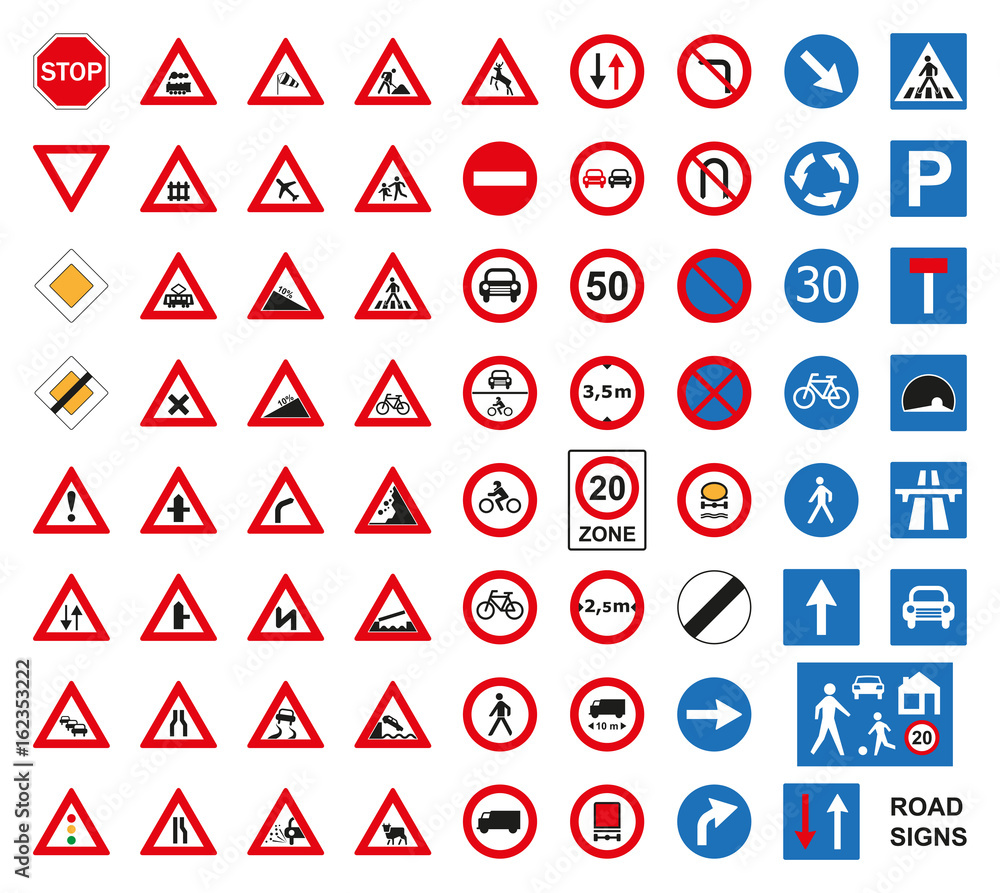 Traffic road signs set isolated on the white Stock Vector | Adobe Stock