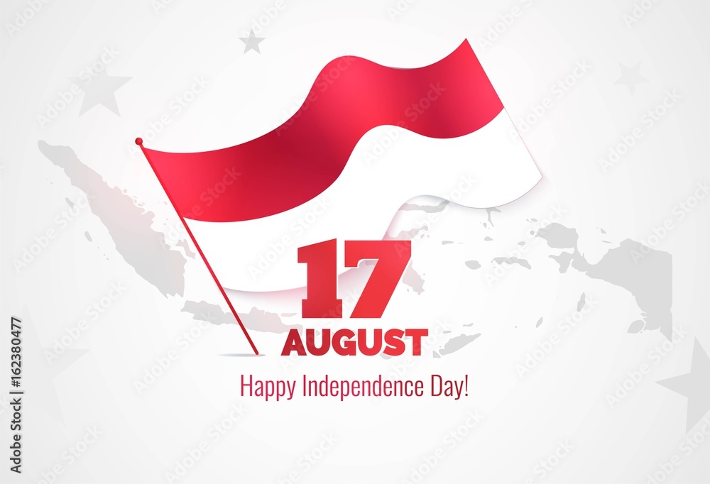17 August. Indonesia Independence Day greeting card. Celebration ...