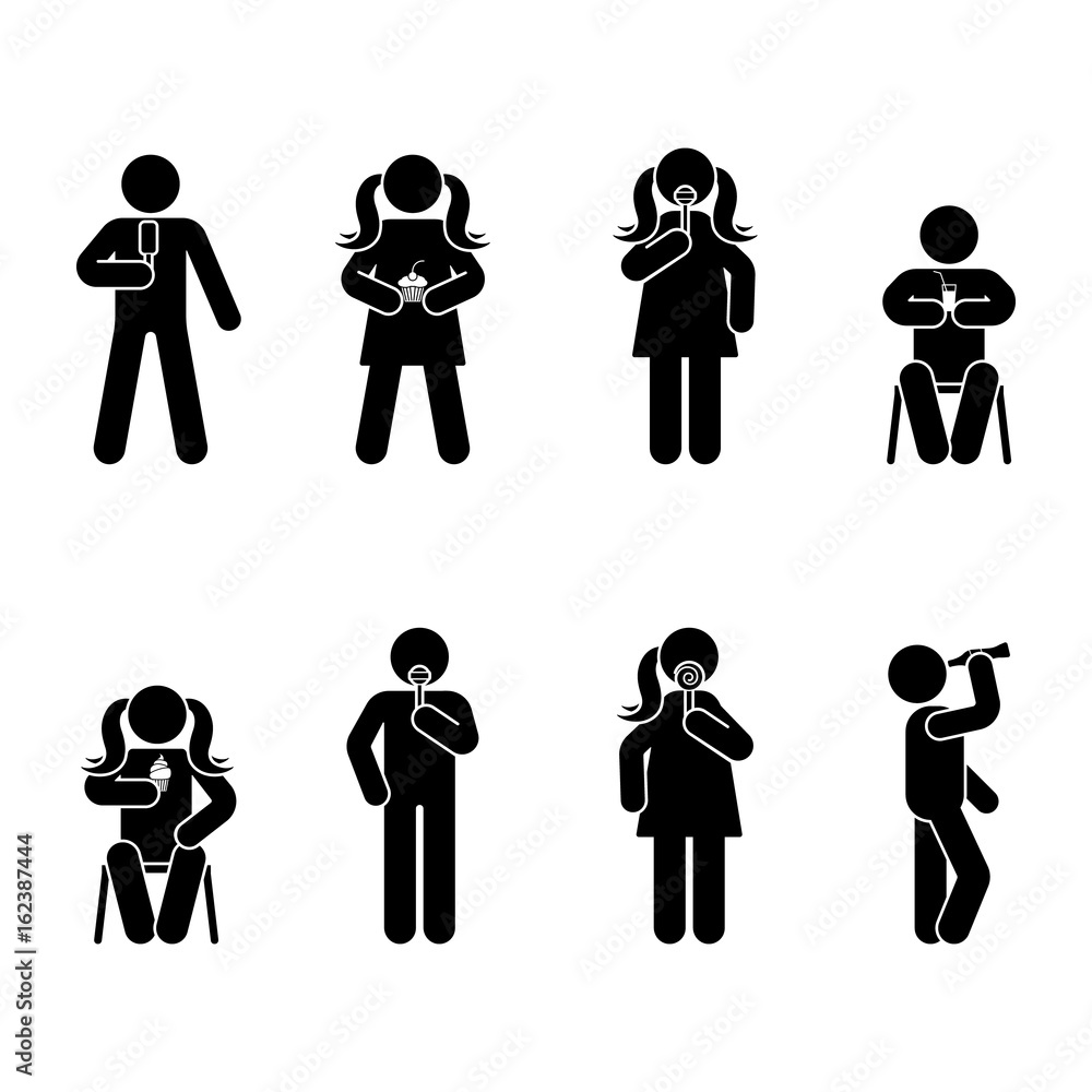 Vetor Stick figure different eating position set. Vector illustration ...