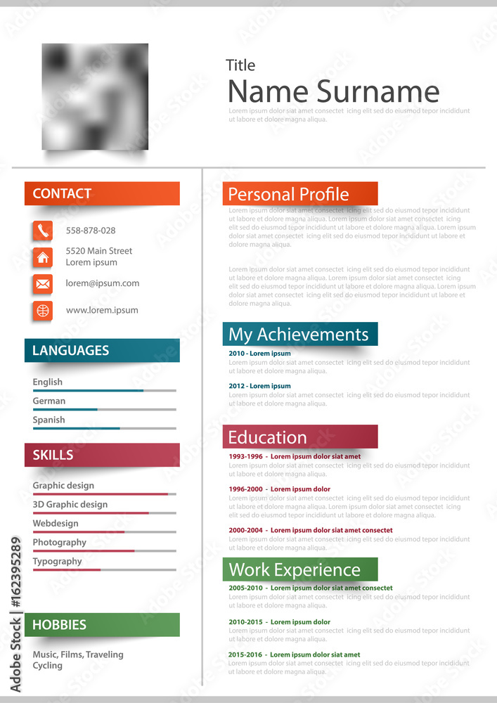 Professional resume cv with color stickers template Stock Vector ...