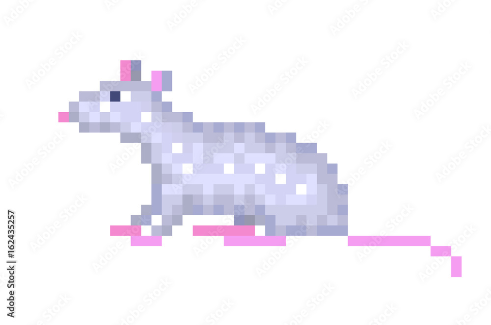 Old school 8 bit pixel art gray rat sitting on the ground isolated on ...