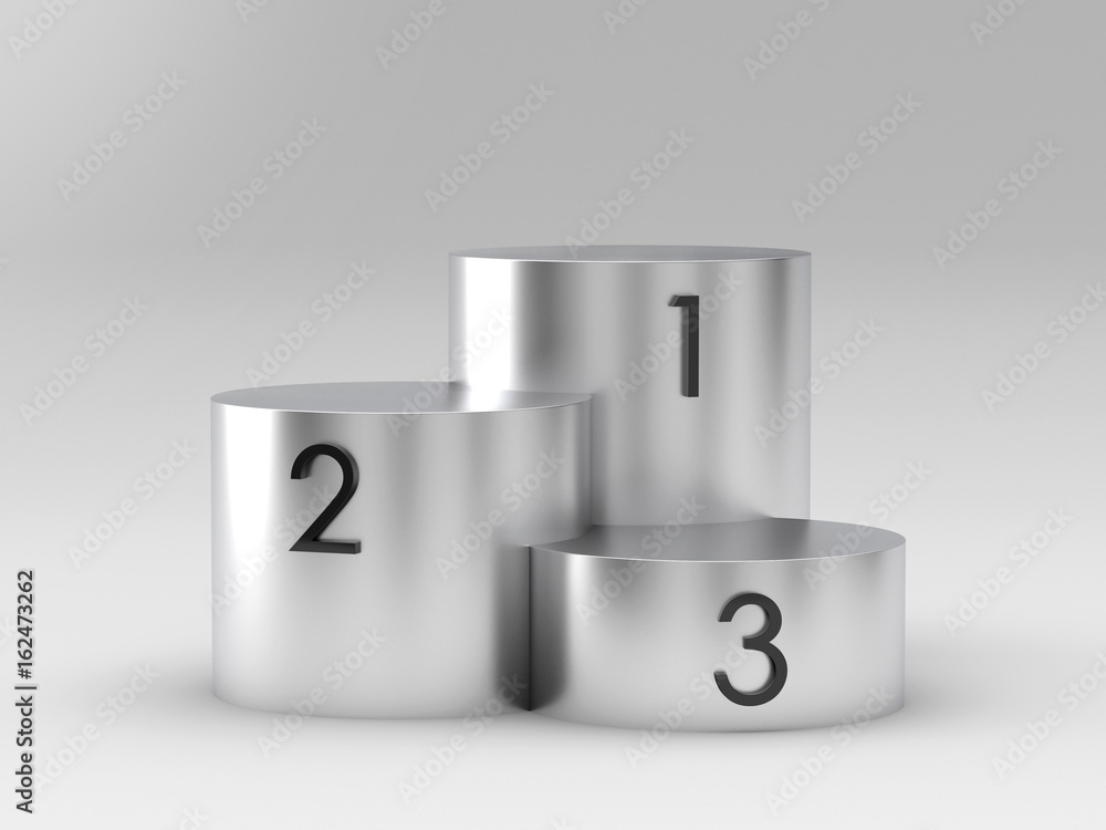 Empty silver winners podium on white background. 3D rendering. Stock ...
