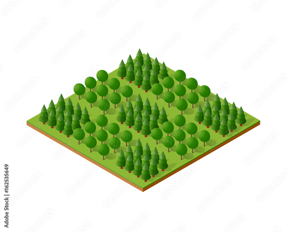 Isometric 3d trees forest camping nature elements white background for ...