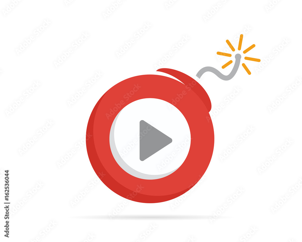 logo design combination of a play button and bomb. Play button and bomb ...