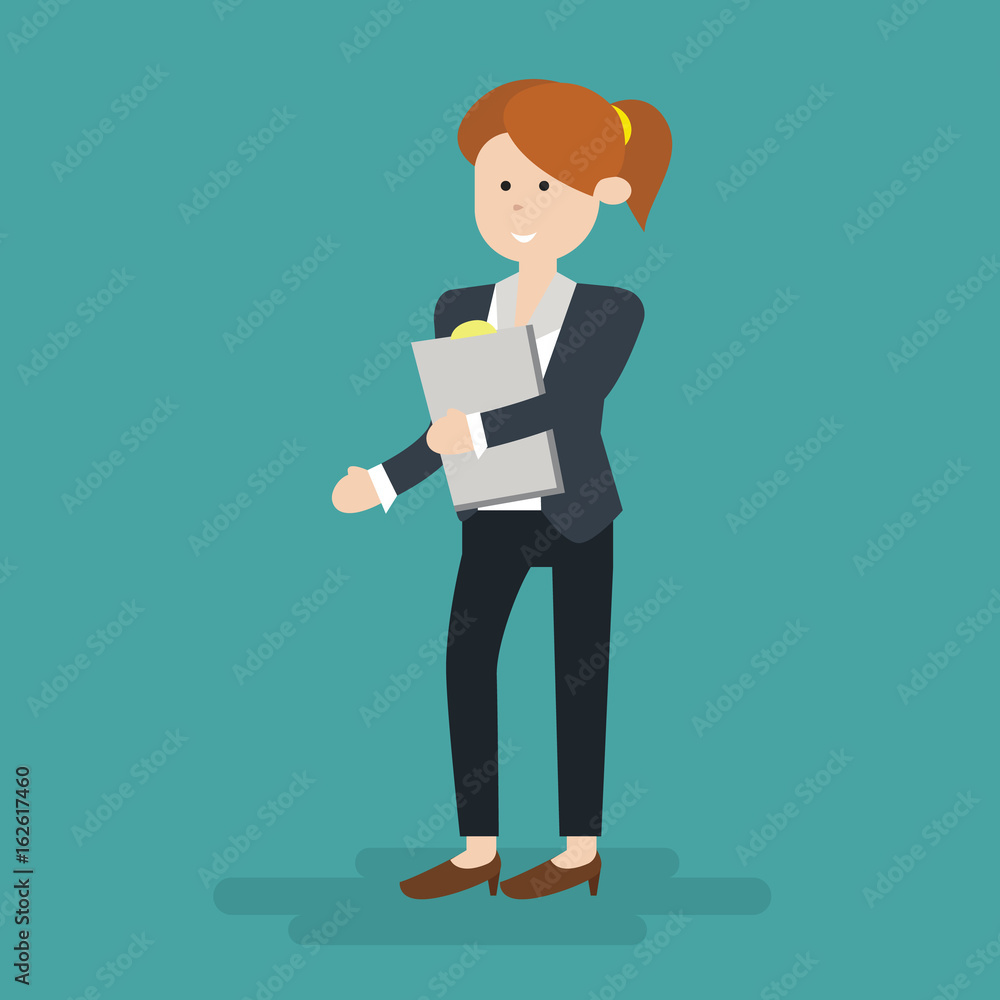 cool smiling business woman people character bring draft flat cartoon ...