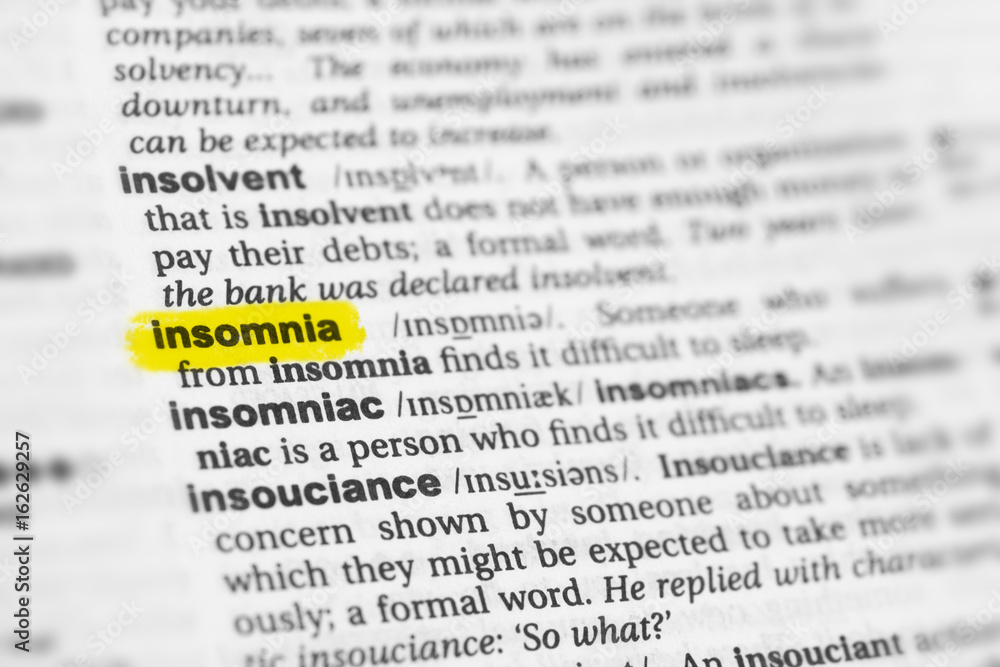 Photo Stock Highlighted English word "insomnia" and its definition at ...