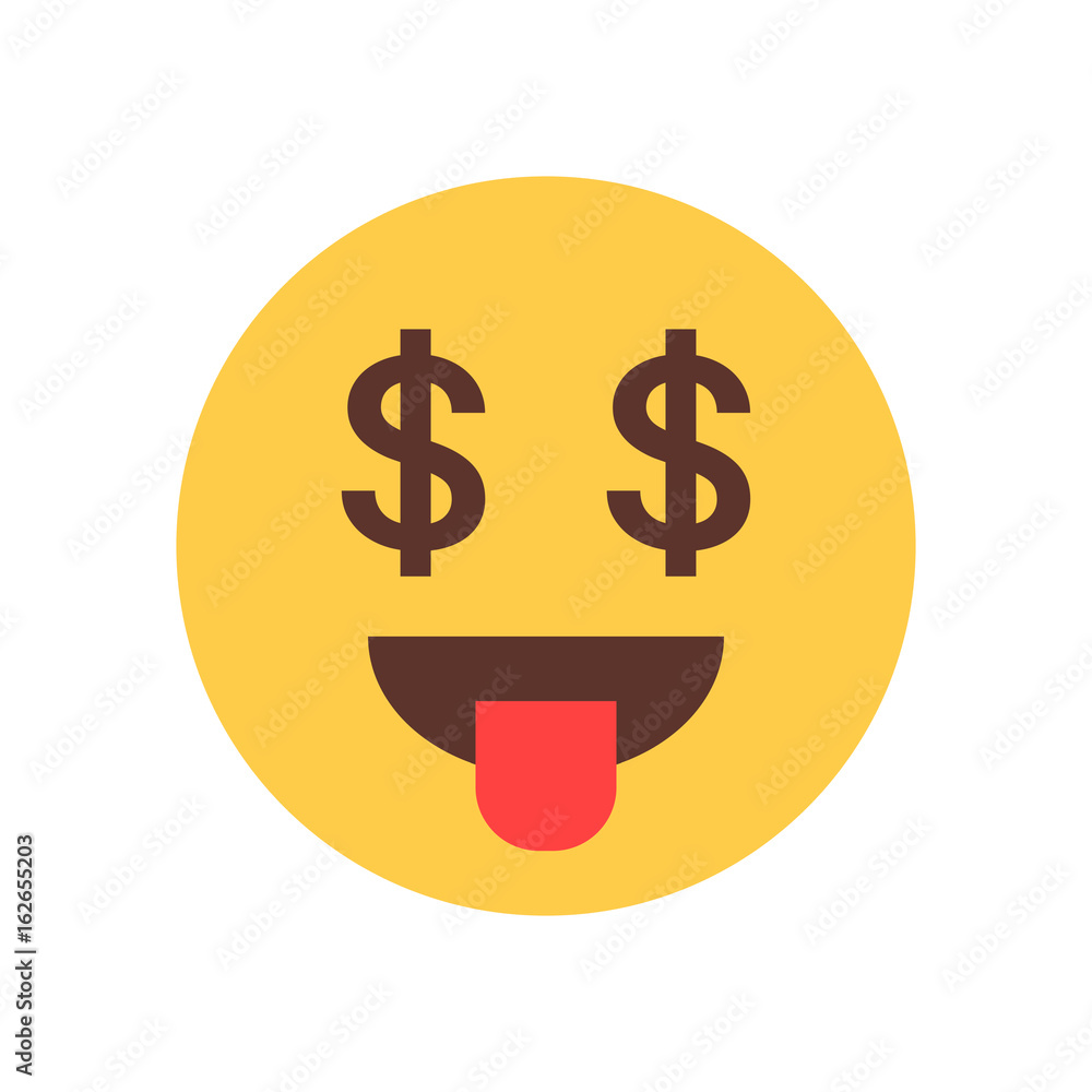 Yellow Smiling Cartoon Face Show Tongue Money Rich Emoji People Emotion ...