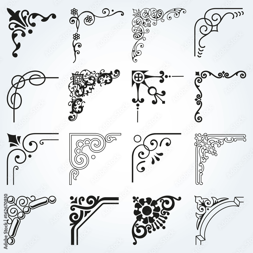 Vintage Design Elements Corners And Borders Set Stock Vector | Adobe Stock