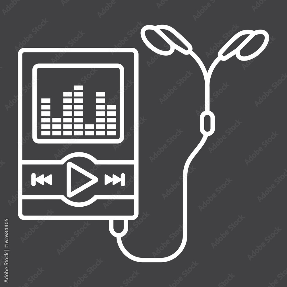 Music player line icon, mp and device, vector graphics, a linear ...