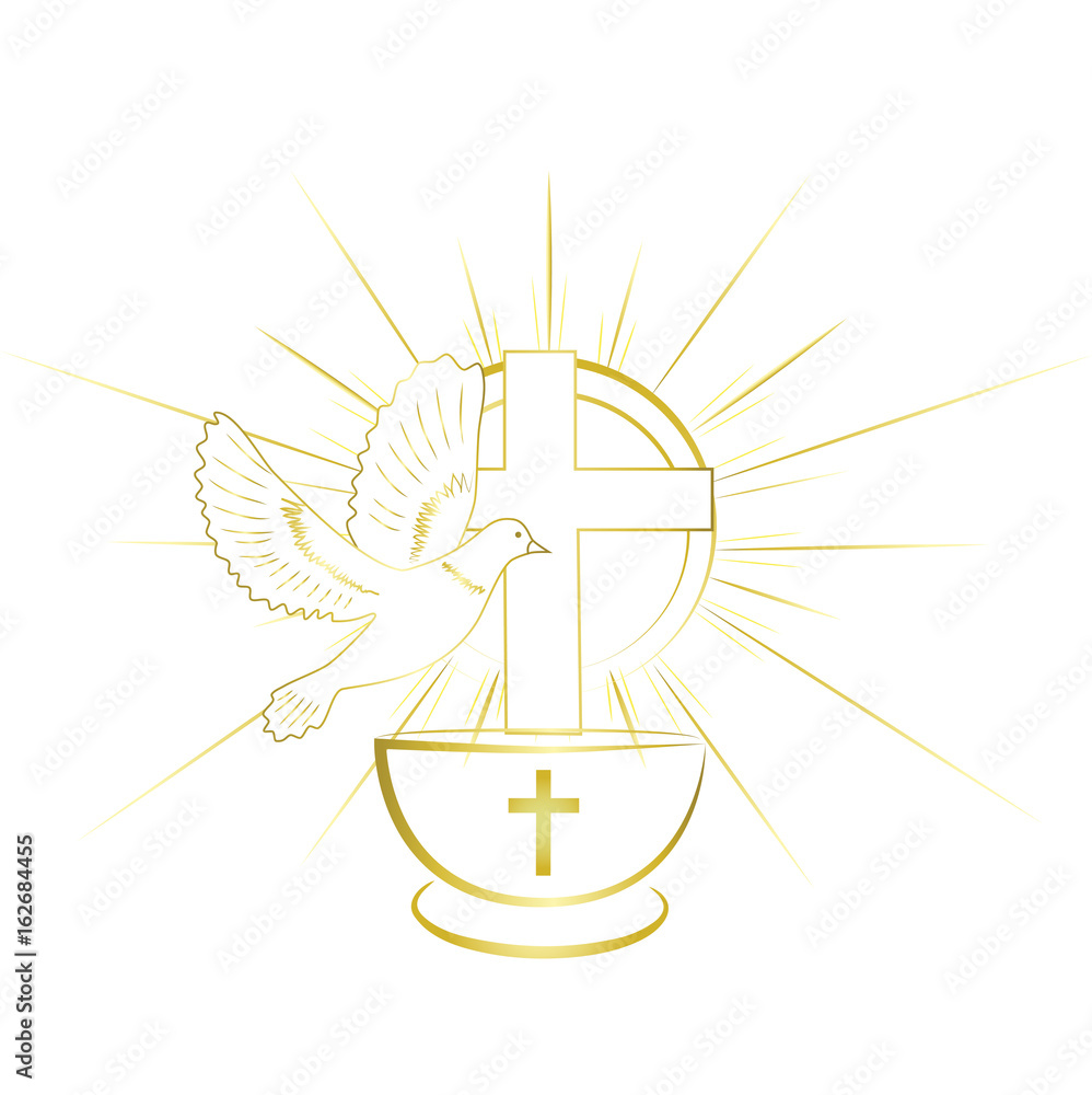 Gold, simple and classy baptism symbols. Invitation. Stock Vector ...