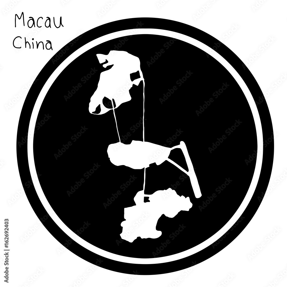 vector illustration white map of Macau on black circle, isolated on ...