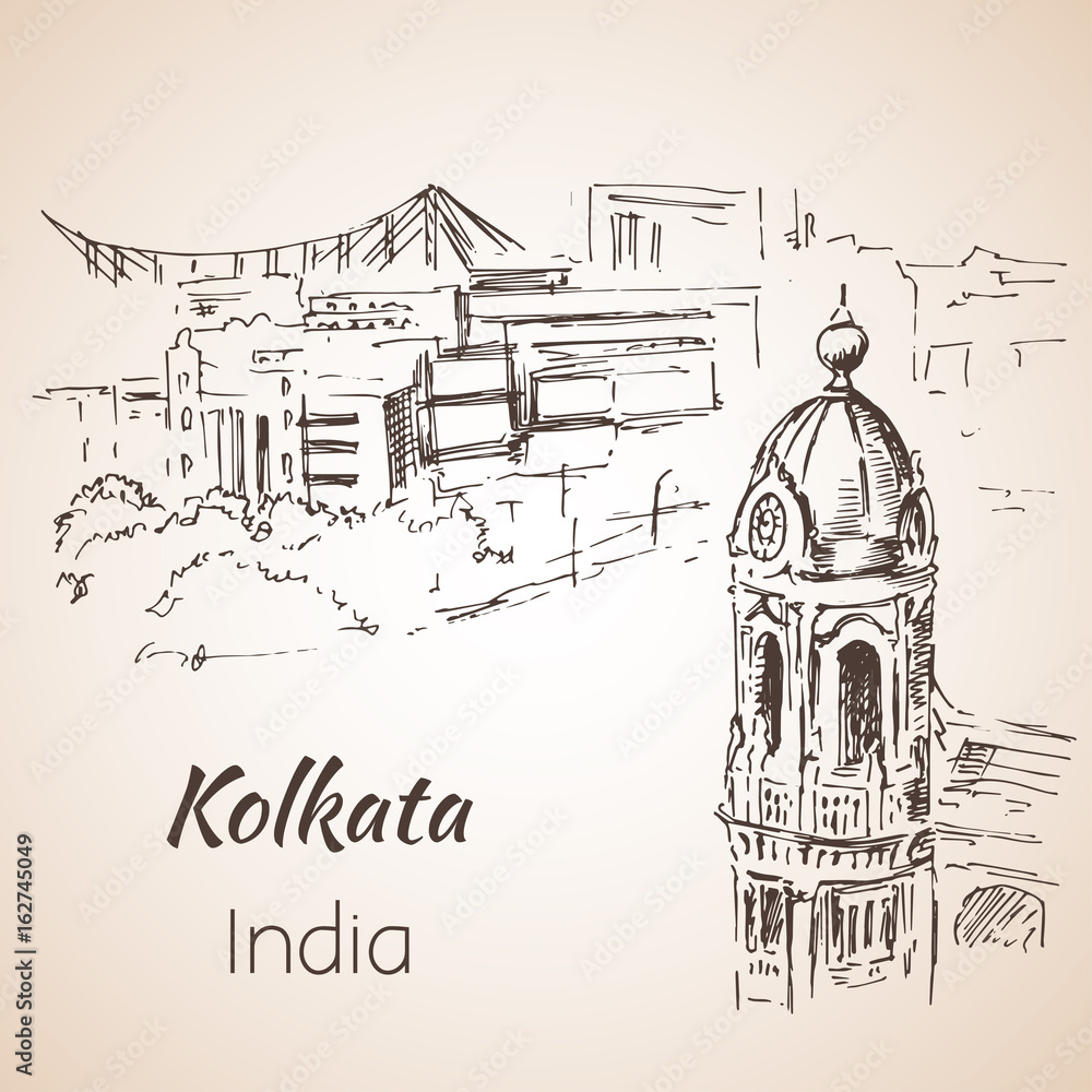 Sketch of indian city Kolkata. Stock Vector | Adobe Stock