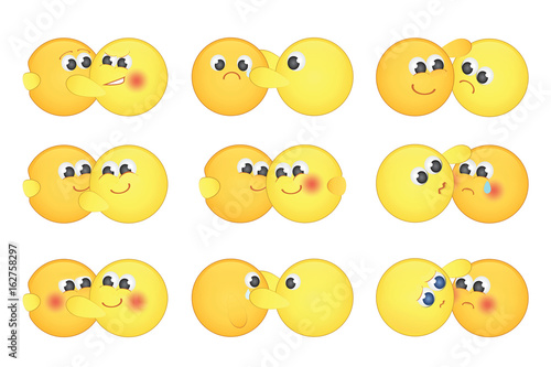 Set of cute hugging, comfort couple emoticons with big eyes. Stock ...