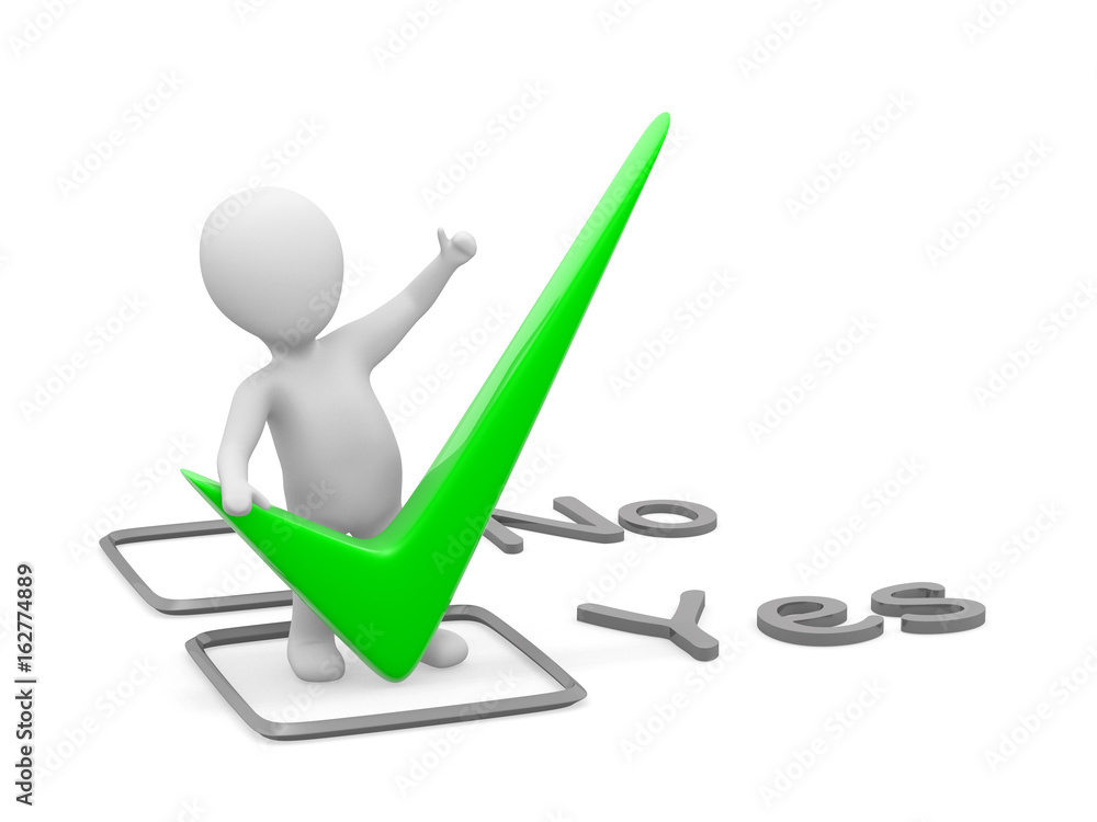 3d man with green checkmark on white Stock Illustration | Adobe Stock