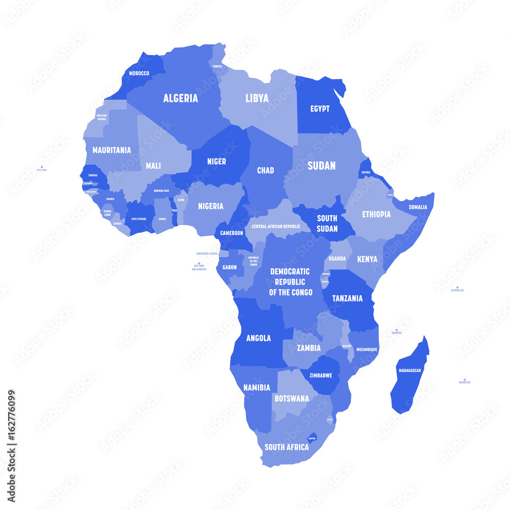 Political map of Africa in four shades of green with white country name ...