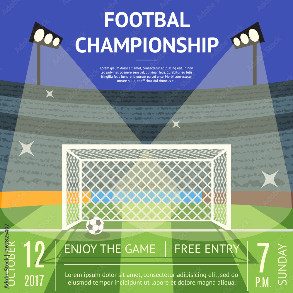 Cartoon Football Championship Soccer Field Banner Card. Vector Stock ...