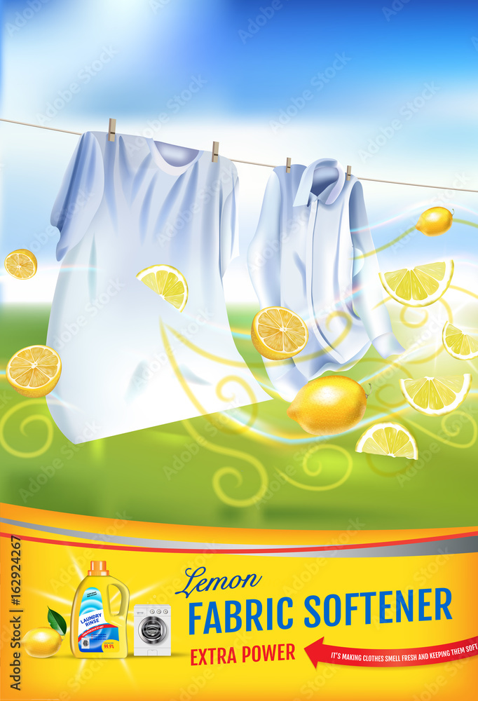 Lemon fragrance fabric softener gel ads. Vector realistic Illustration ...