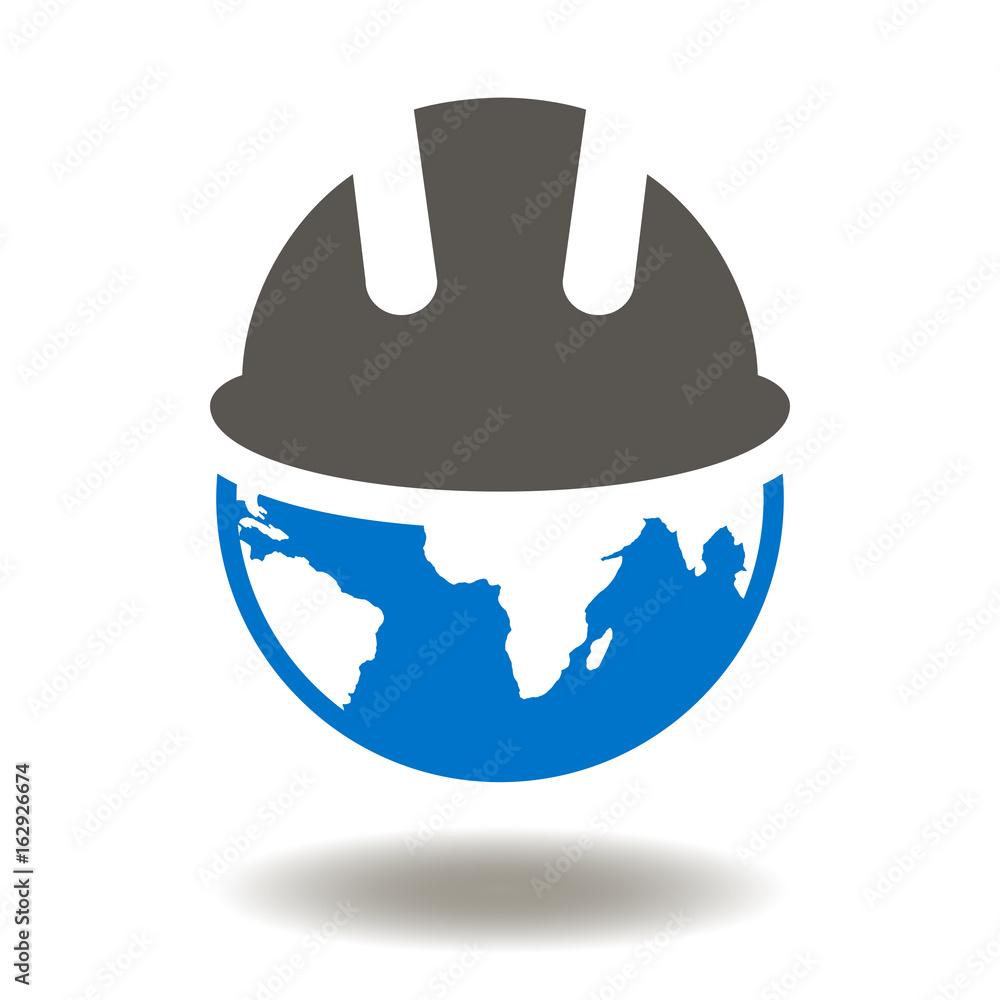 Earth Globe Safety Helmet Vector Icon. World Planet Hard Hat ...