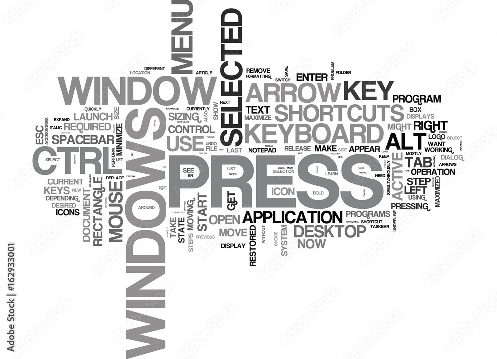 WINDOWS KEYBOARD SHORTCUTS TEXT WORD CLOUD CONCEPT Stock Vector | Adobe ...