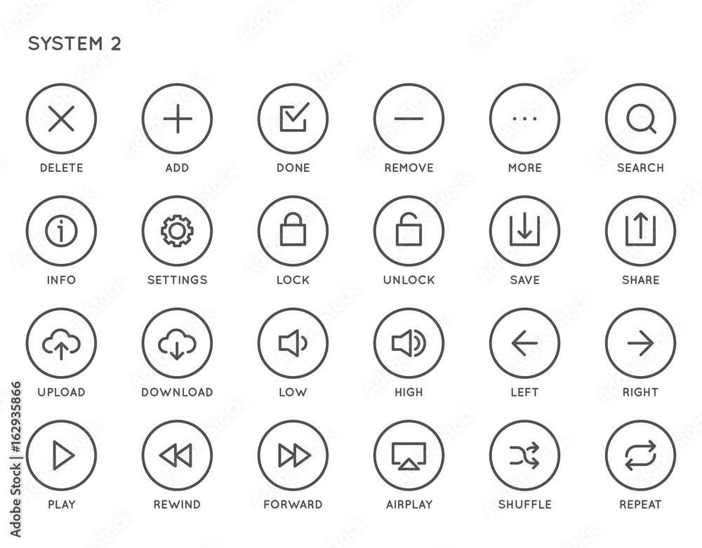 System User Interface (UI) Vector Icon Set. High Quality Minimal Lined ...
