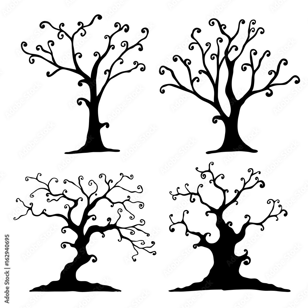 Set of halloween tree . Dead tree from vector.Scary tree in halloween ...