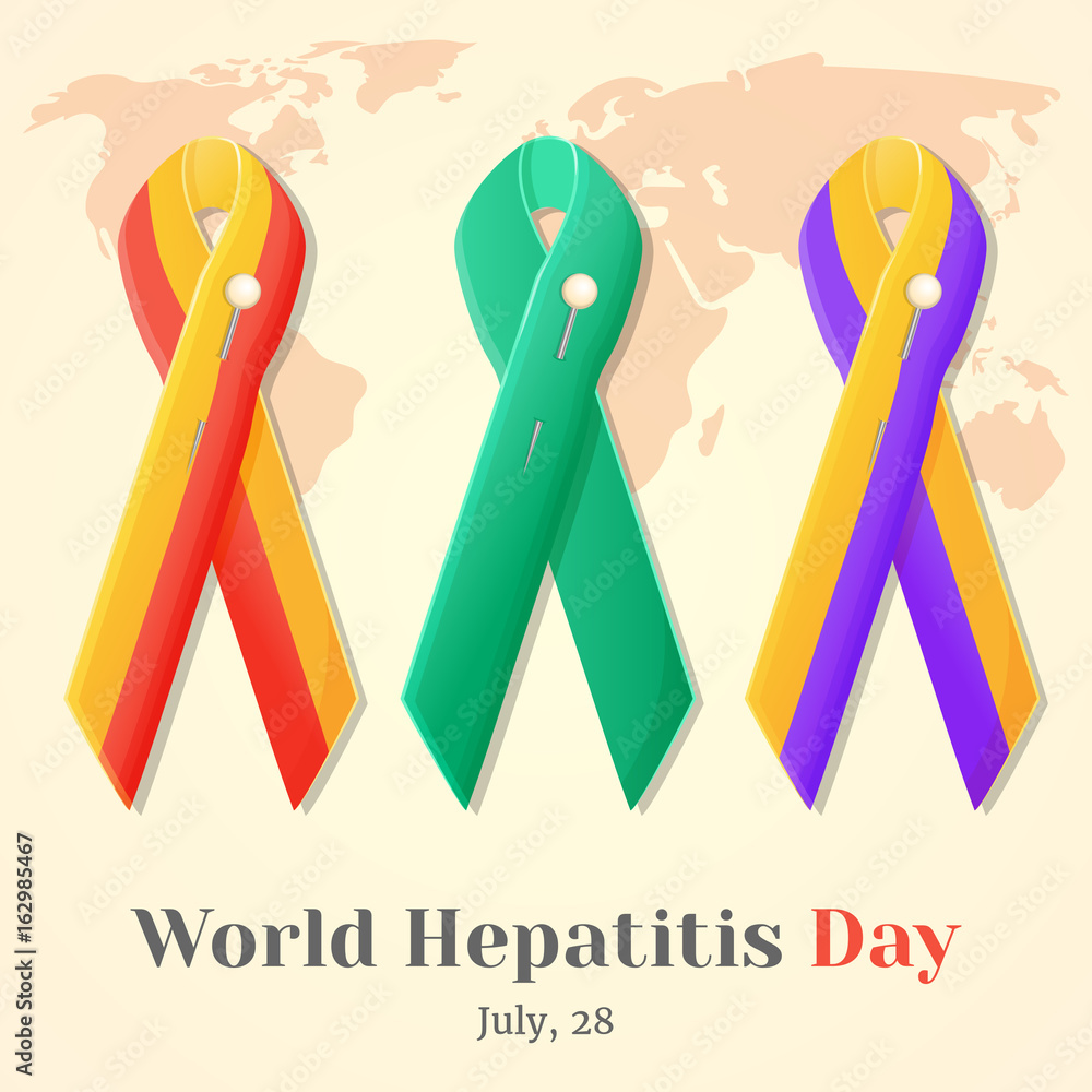 World Hepatitis Day. Set of colorful awareness ribbons isolated over ...