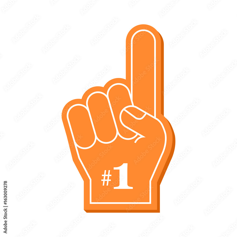 Number 1 fan. Orange foam finger, vector illustration Stock Vector ...