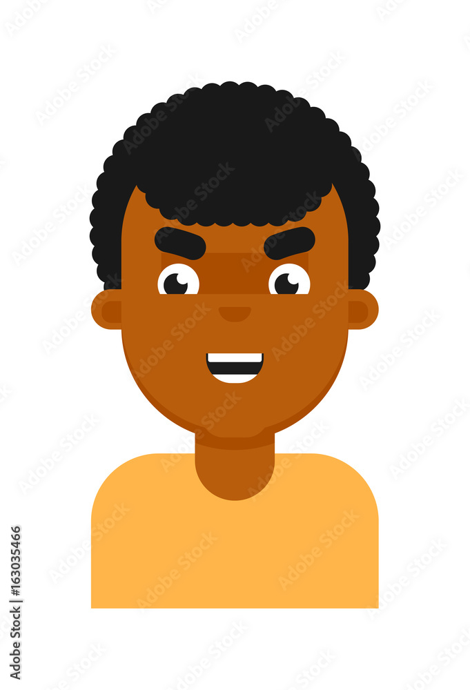Evil facial expression of black boy avatar. Young african man face ...