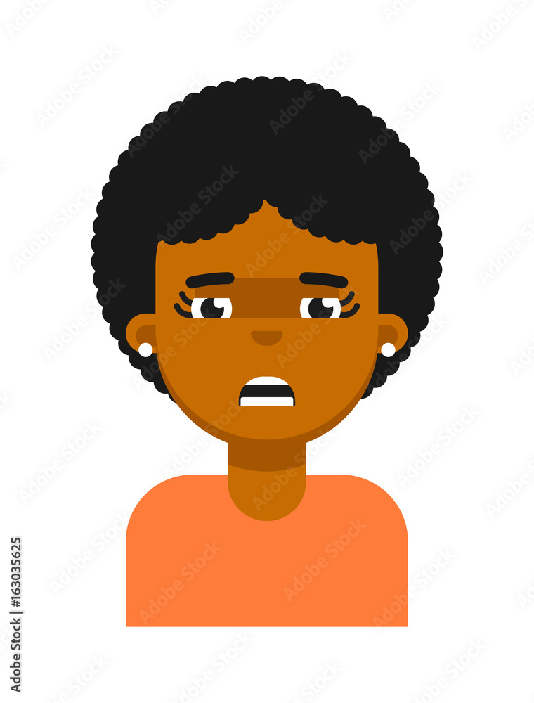 Tired facial expression of black girl avatar. Young african woman face ...