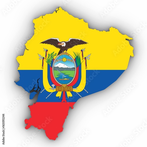 Ecuador Map Outline with Ecuadorian Flag on White with Shadows 3D ...