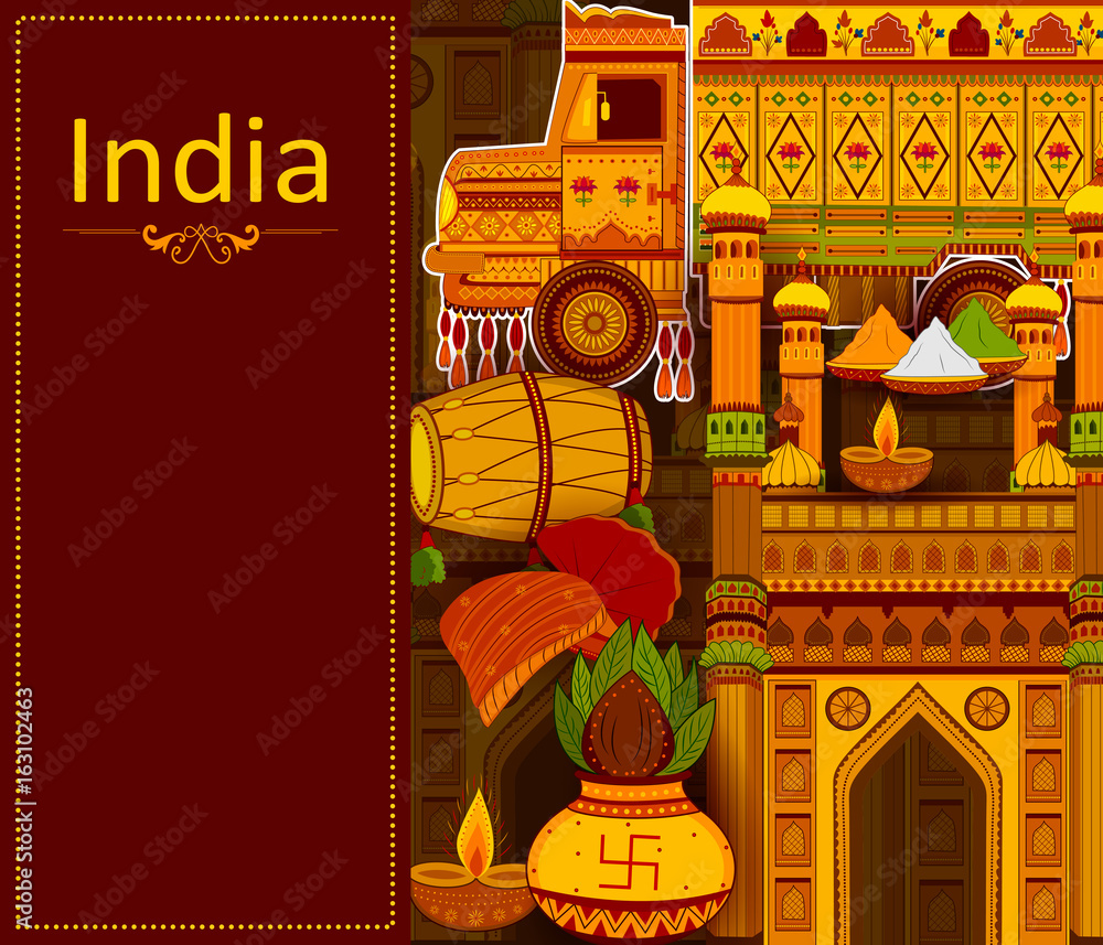 Incredible India background depicting Indian colorful culture and religion Stock Vector | Adobe ...
