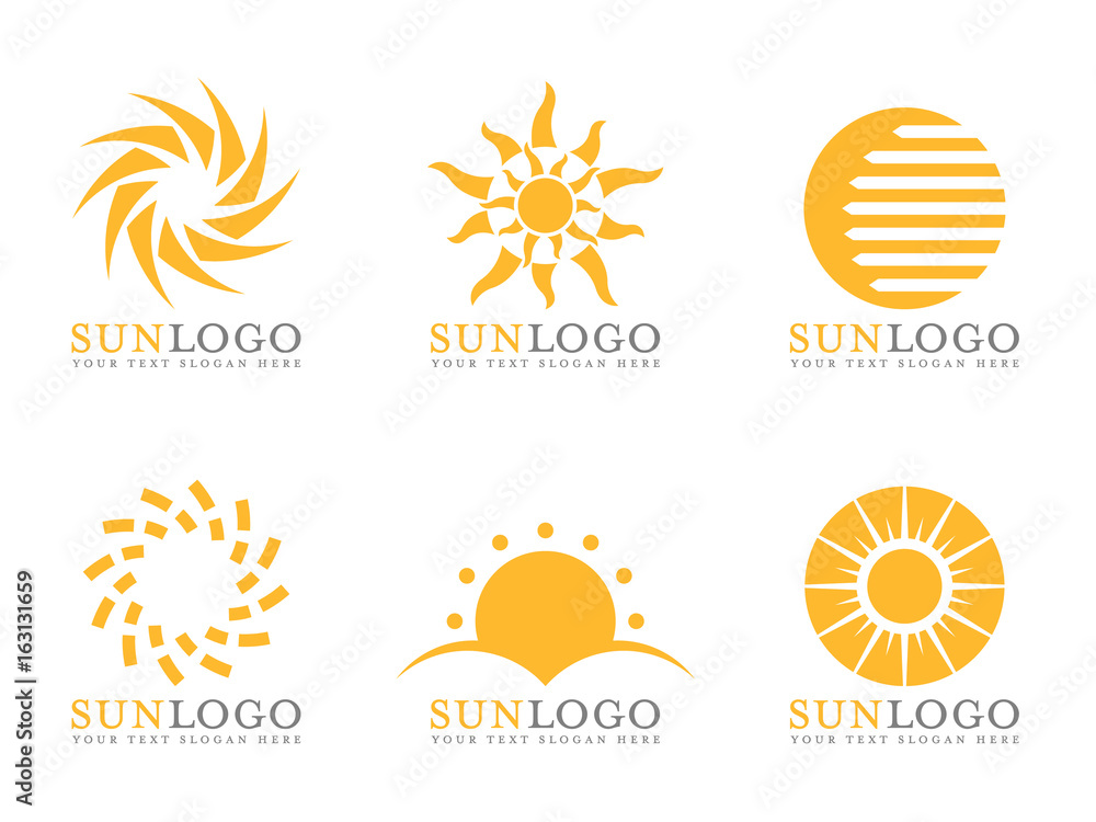 Orange Sun logo vector art set design Stock Vector | Adobe Stock