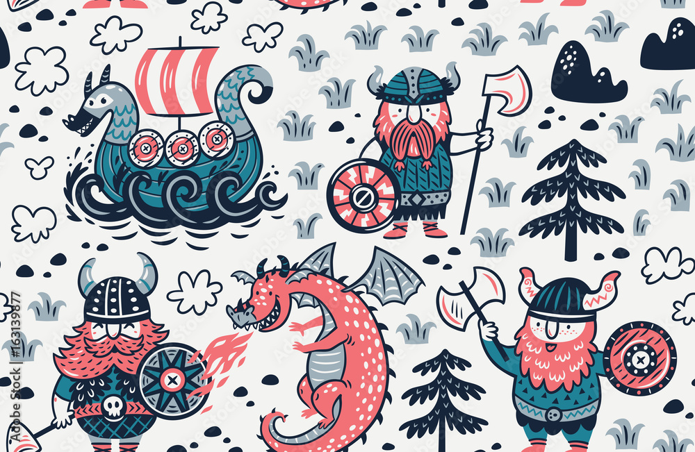 Seamless pattern with vikings for design fabric, backgrounds, wrapping ...