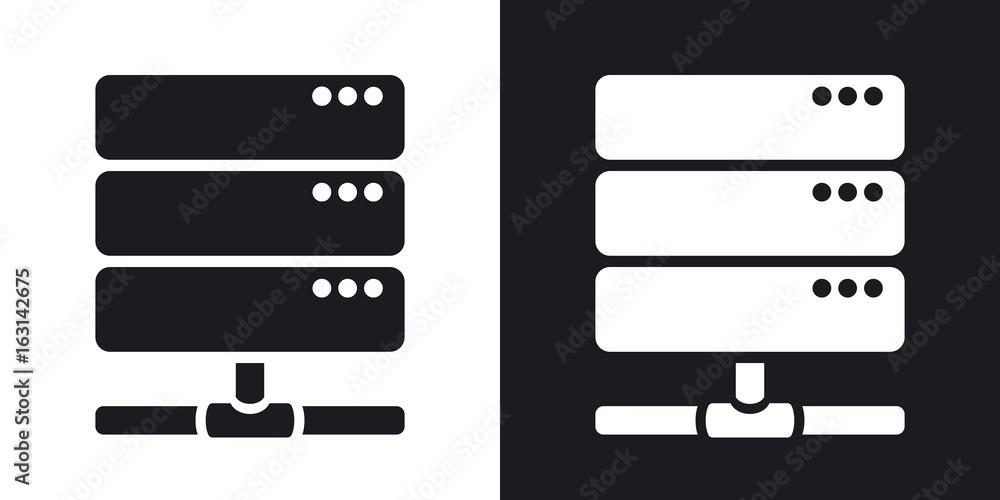 Vector database server icon. Two-tone version on black and white ...
