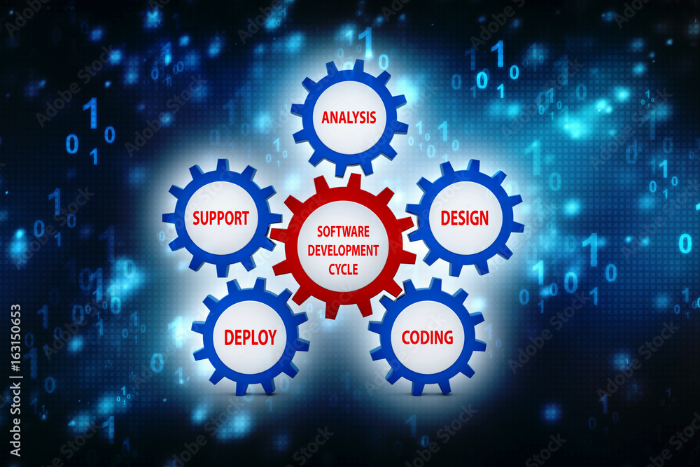 3d illustration of circular flow chart of life cycle of software ...