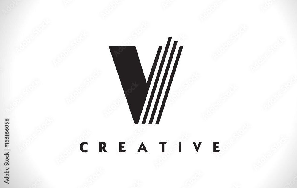 V Logo Letter With Black Lines Design. Line Letter Vector Illustration ...