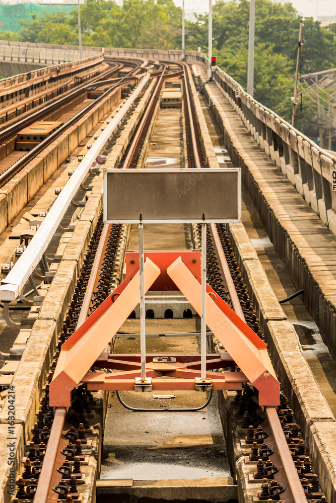 Metro subway tracks in Thailand./ Detail of rail yard, tracks and ...