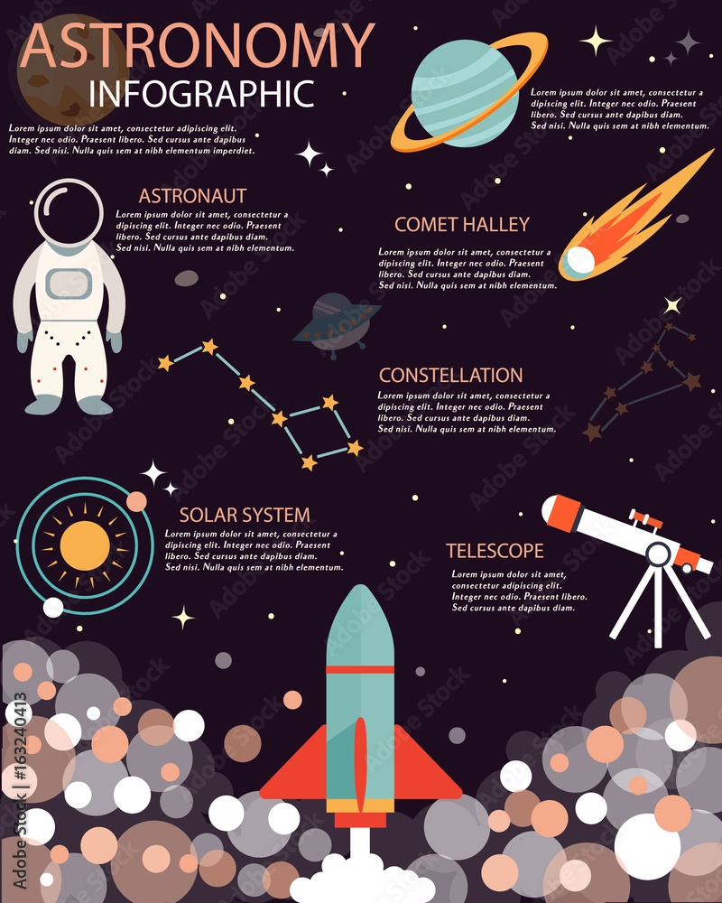 The Space info poster, brochure with flat design icons, other ...