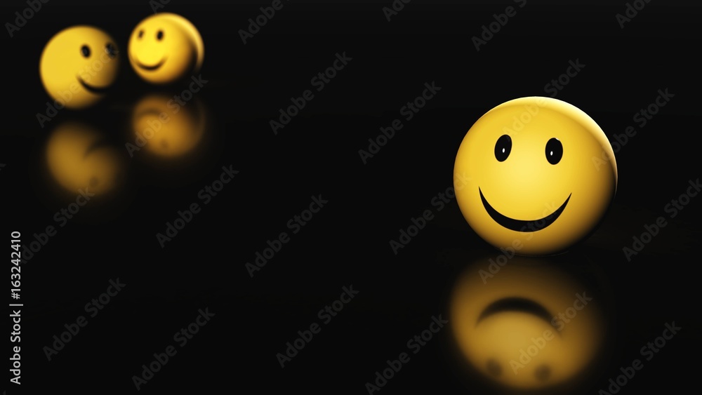 Smiley, smiling balls on a dark background, 3D rendering Stock ...