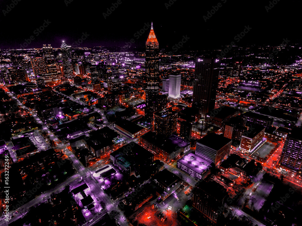 Drone view of Atlanta Skyline at night- enhanced colors and vivid ...