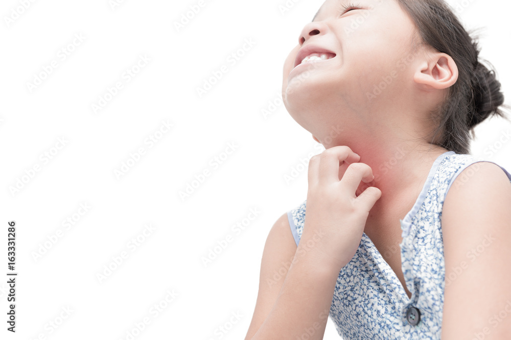 Foto de Stock asian girl scratch the itch with hand isolated | Adobe Stock