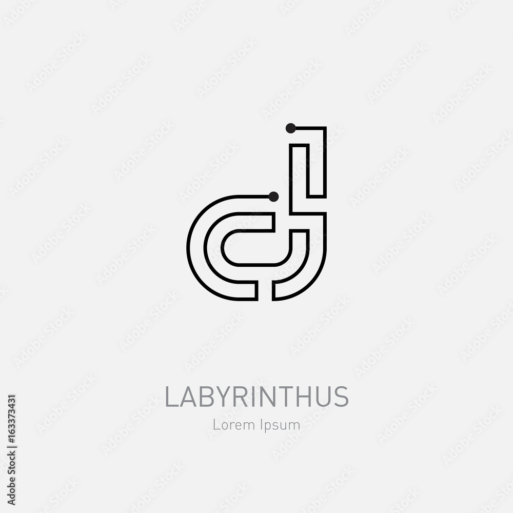 Letter D. Labyrinth vector logo template. Line art rebus, concept ...